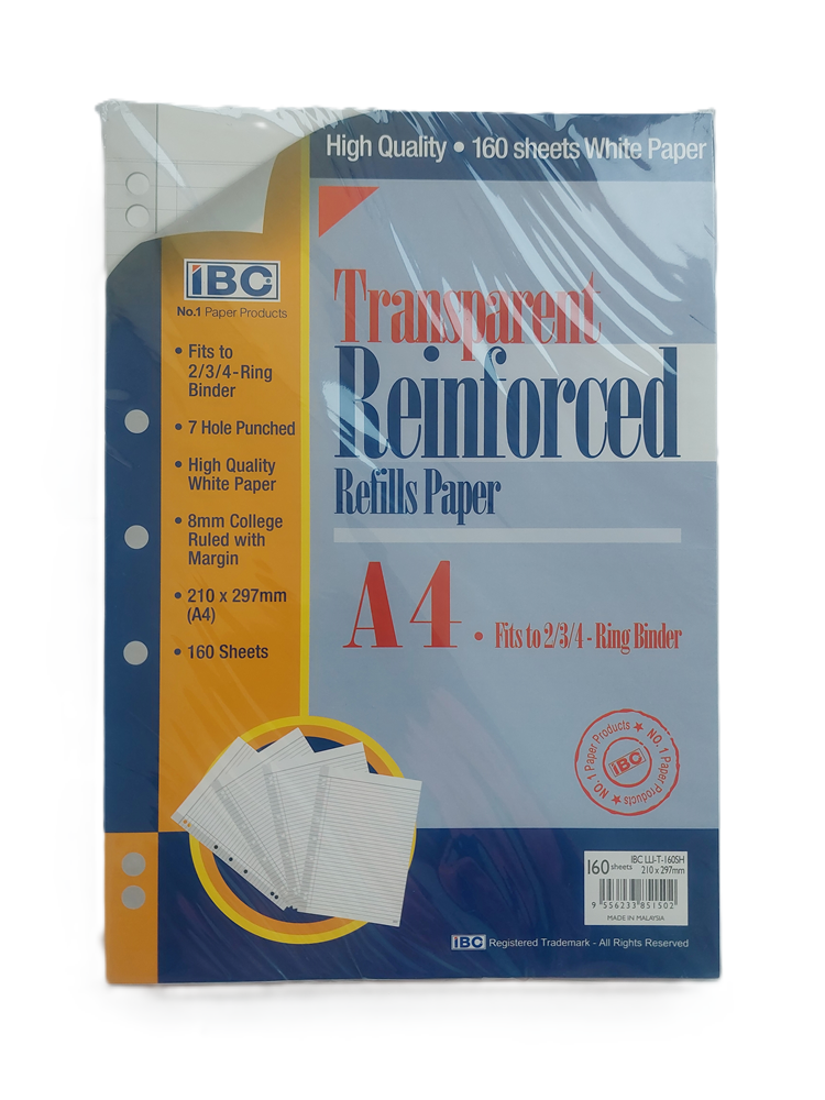 IBC TRANSPARENT REINFORCED REFILL PAPERS FIT 2-3-4 RING BINDER -160 Sh ...